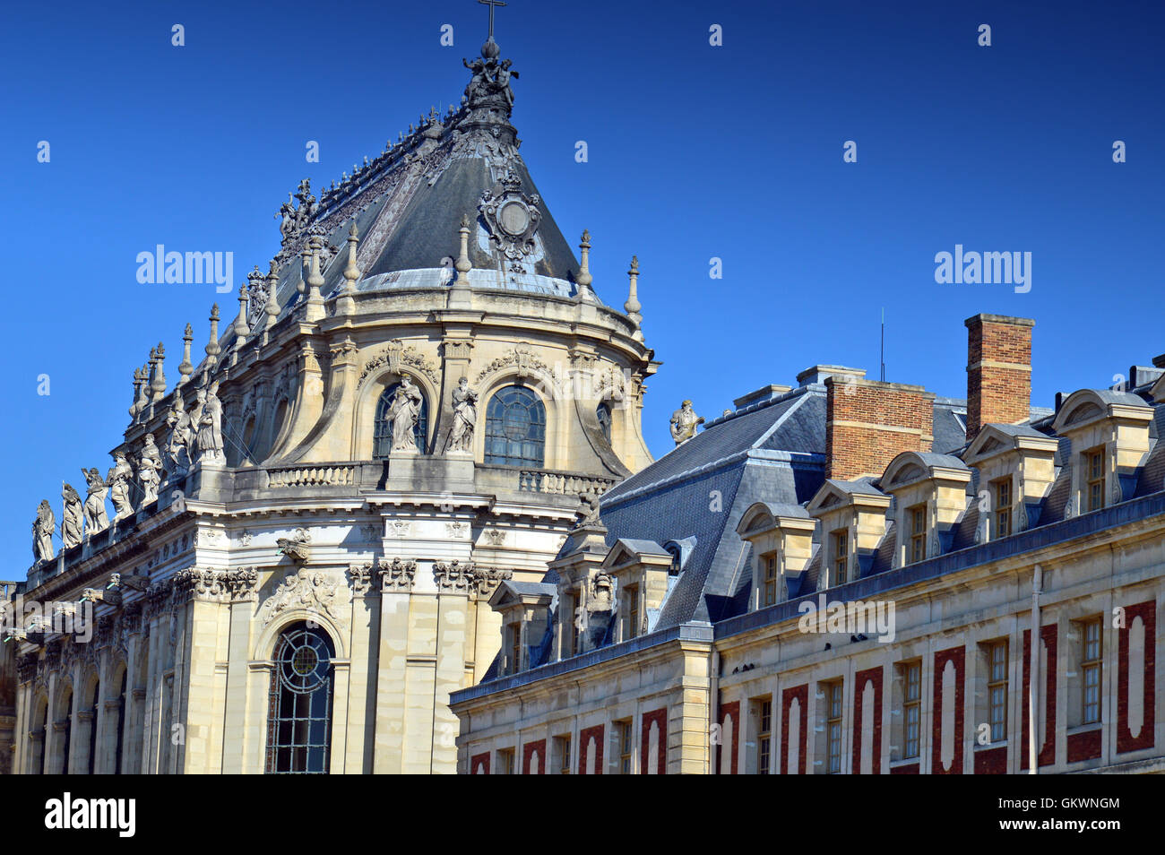 VERSAILLES, FRANCE - April 19, 2015: Ornamented buildings of the Royal ...