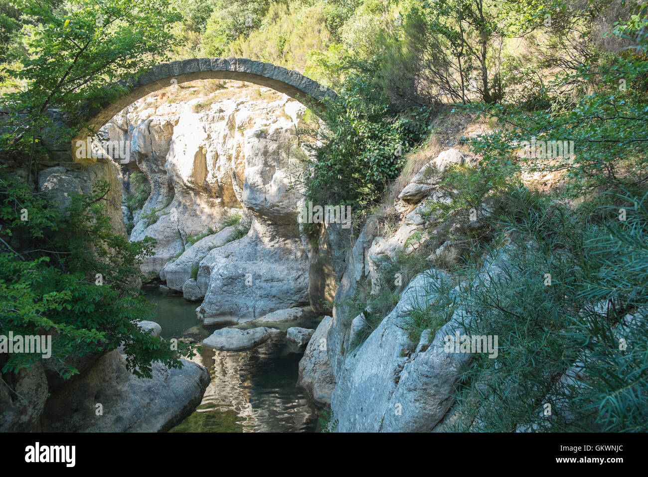 Arched Roman bridge design shape in countryside near Bugarach,Aude ...