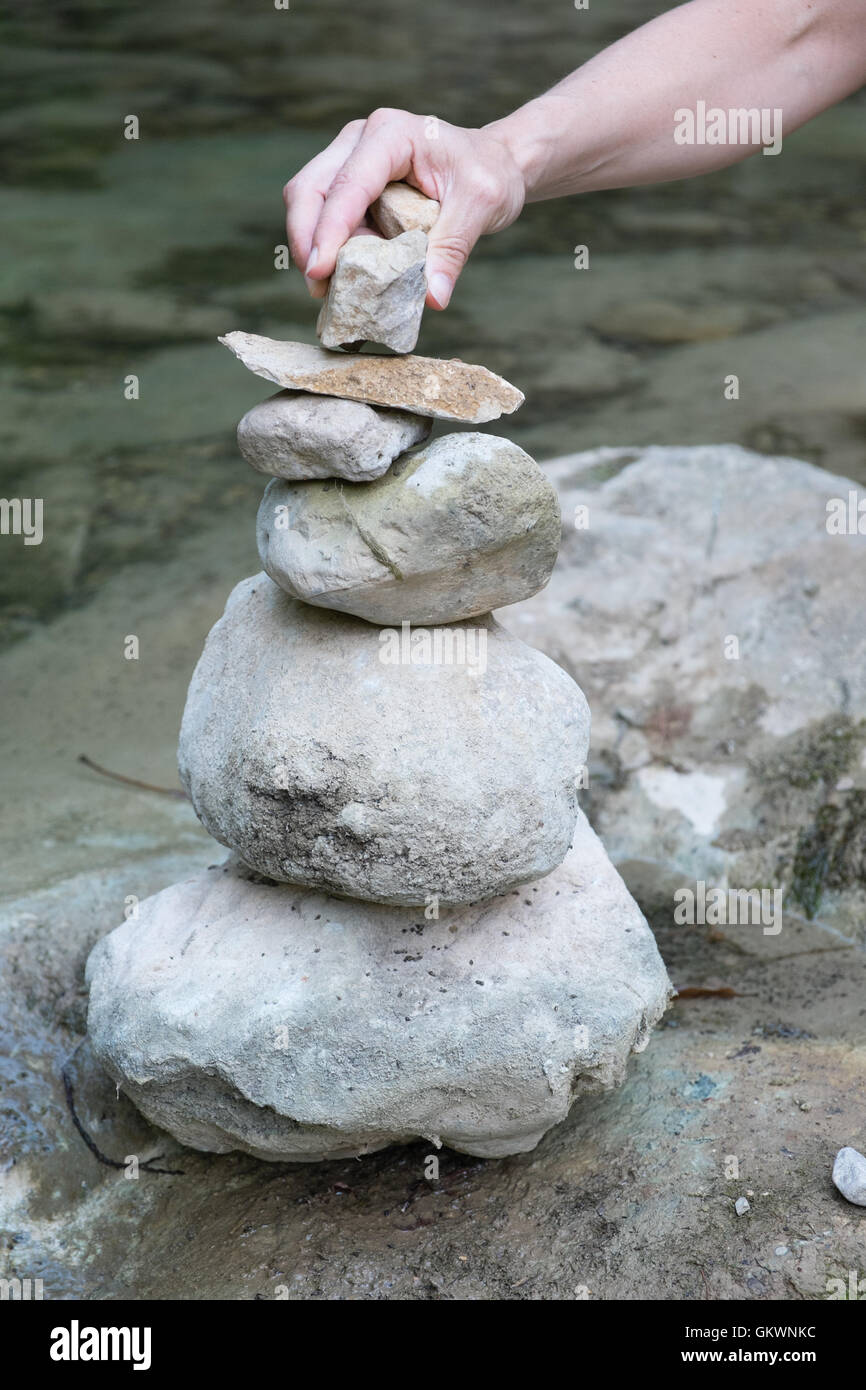 Stone balancing in the creek of La Blanque, a tributary of Sals ...