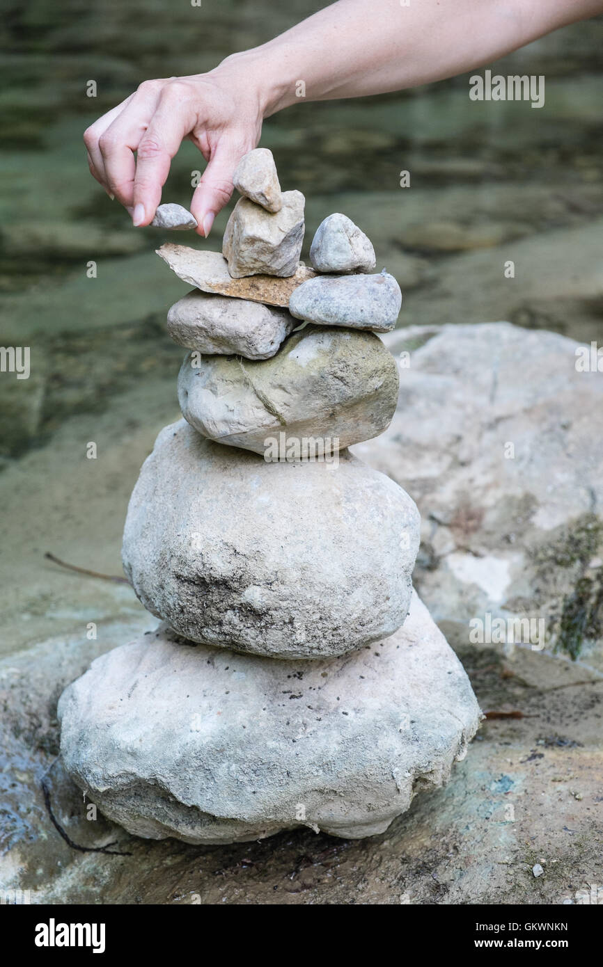 Stone balancing in the creek of La Blanque, a tributary of Sals ...