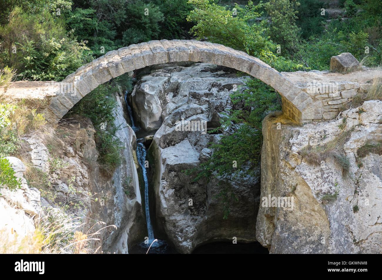 Arched Roman bridge design shape in countryside near Bugarach,Aude ...