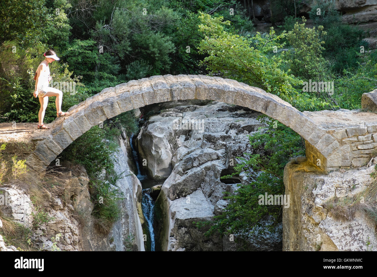 Arched Roman bridge design shape in countryside near Bugarach,Aude ...