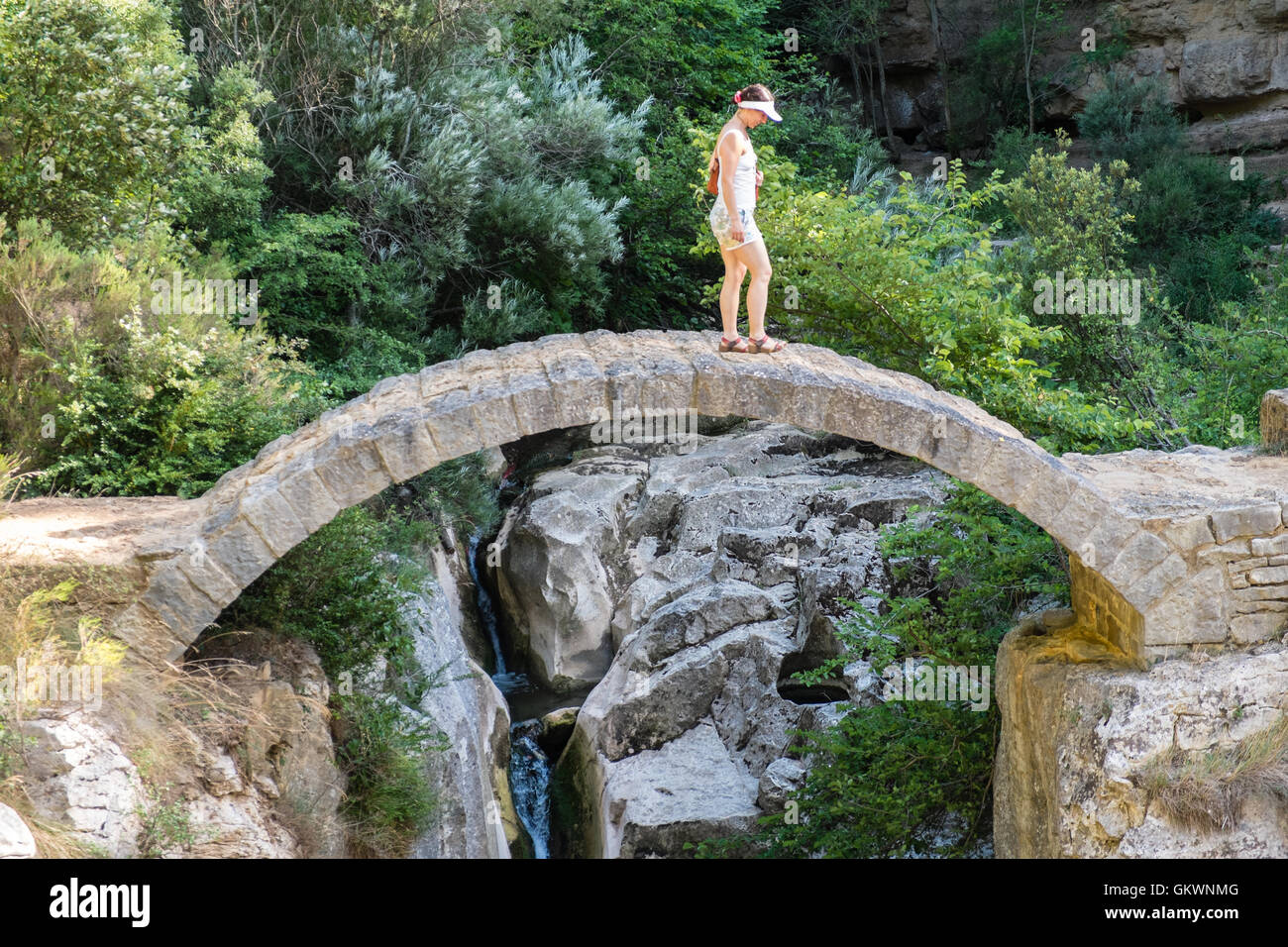 Arched Roman bridge design shape in countryside near Bugarach,Aude ...
