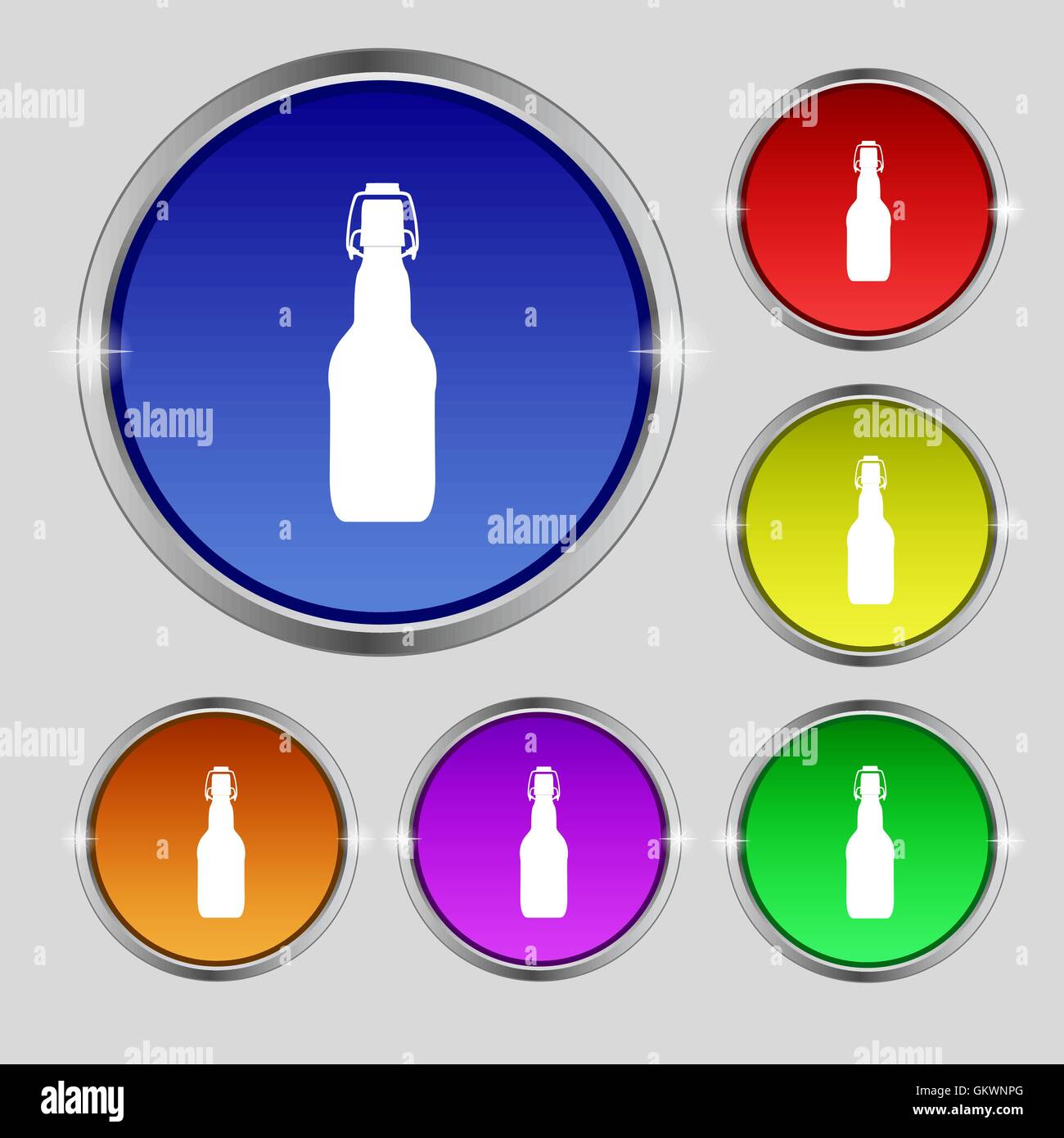 bottle icon sign. Round symbol on bright colourful buttons. Vector ...