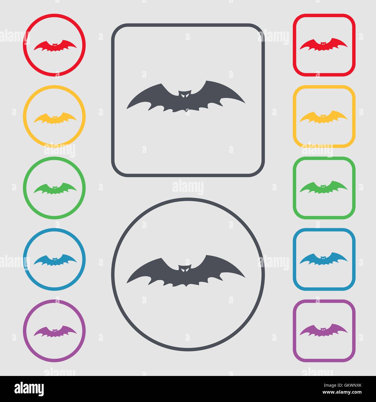 bat icon sign. symbol on the Round and square buttons with frame ...