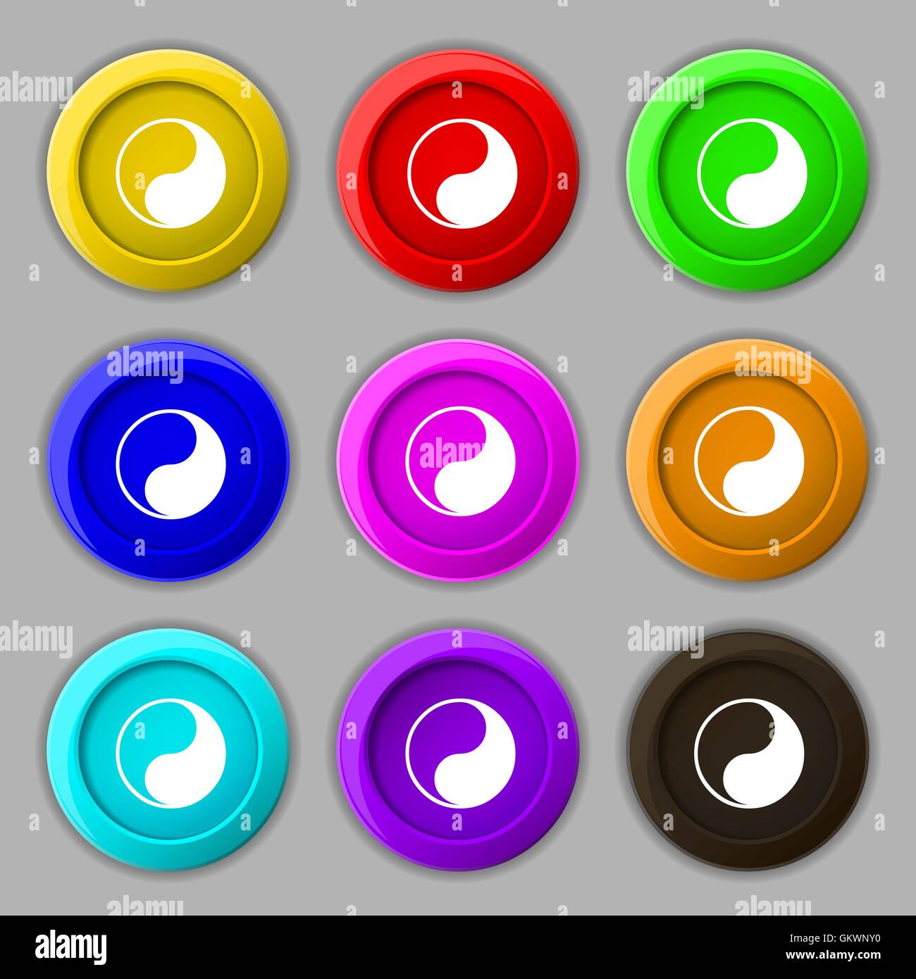 Yin Yang icon sign. symbol on nine round colourful buttons. Vector ...
