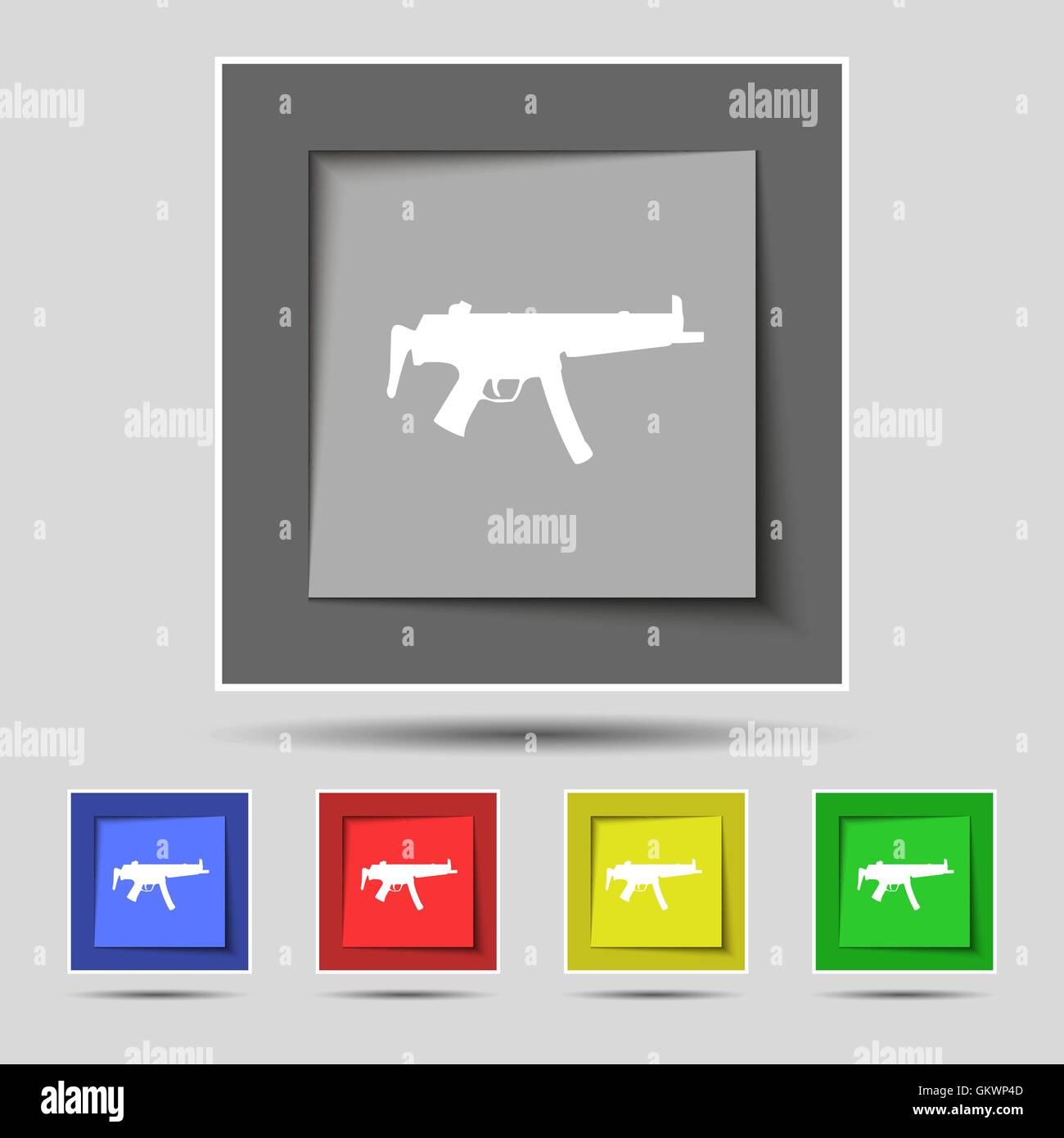 machine gun icon sign on original five colored buttons. Vector Stock ...