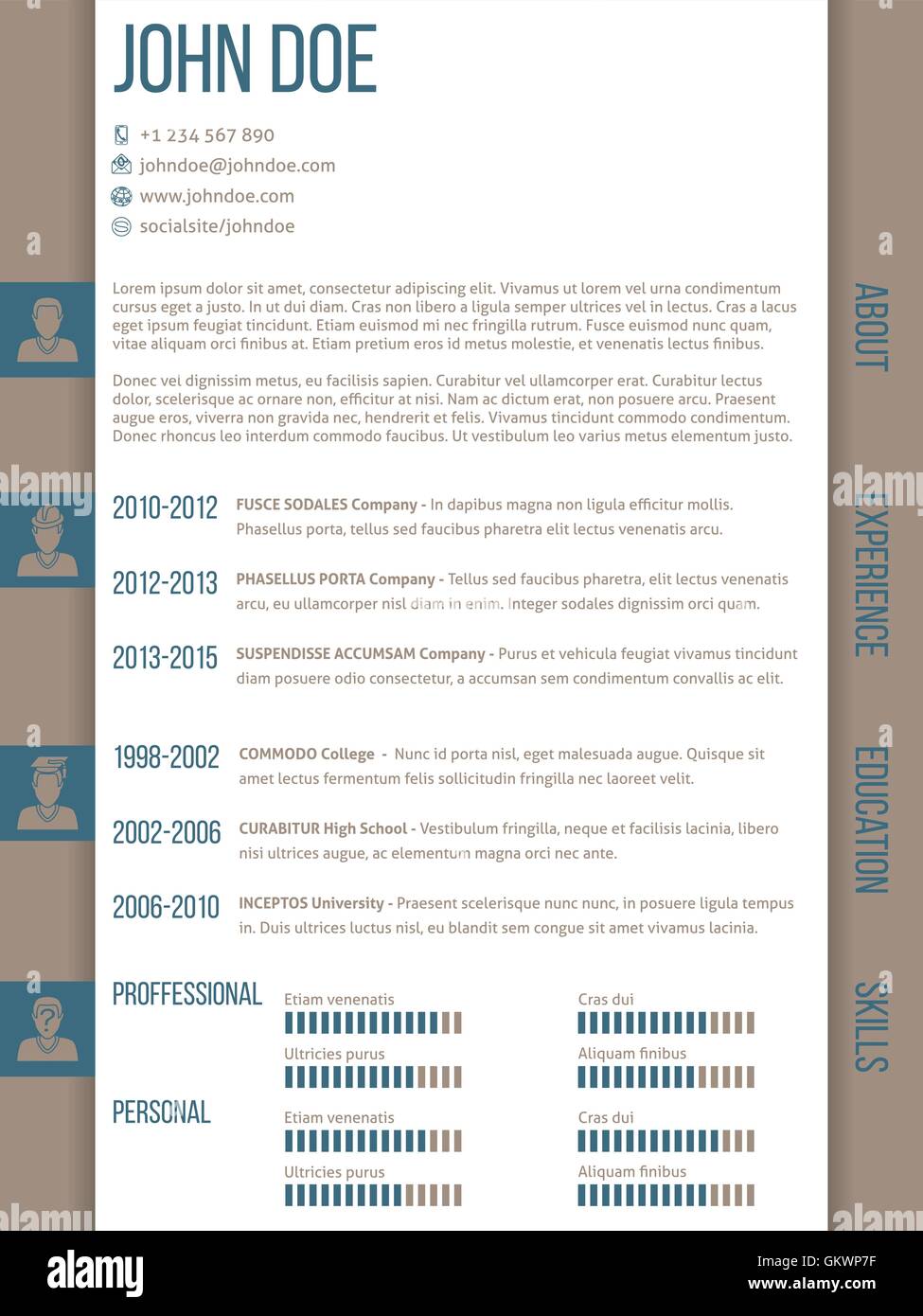 Cv resume template with side categories Stock Vector Image & Art - Alamy