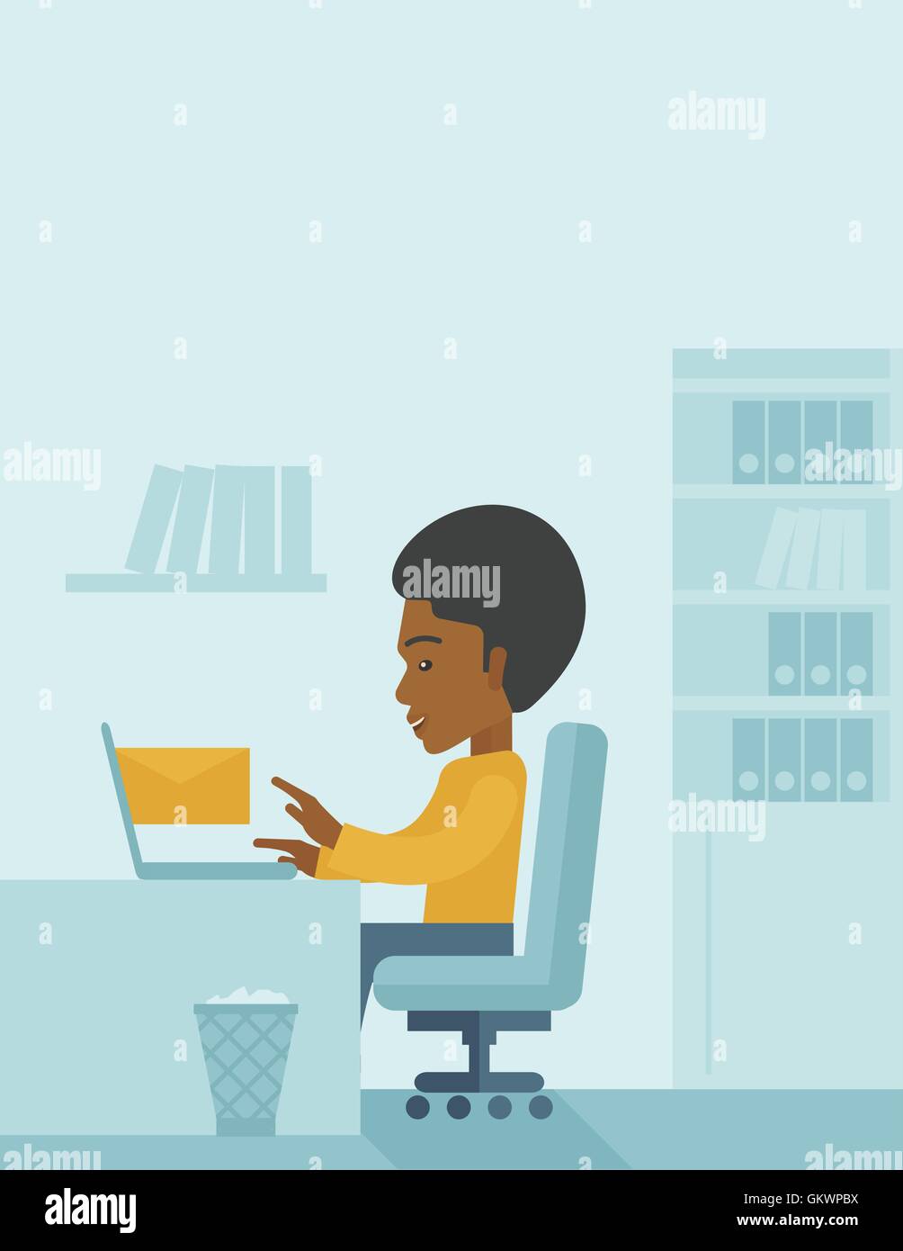 Young african man sitting infront of a computer laptop Stock Vector ...