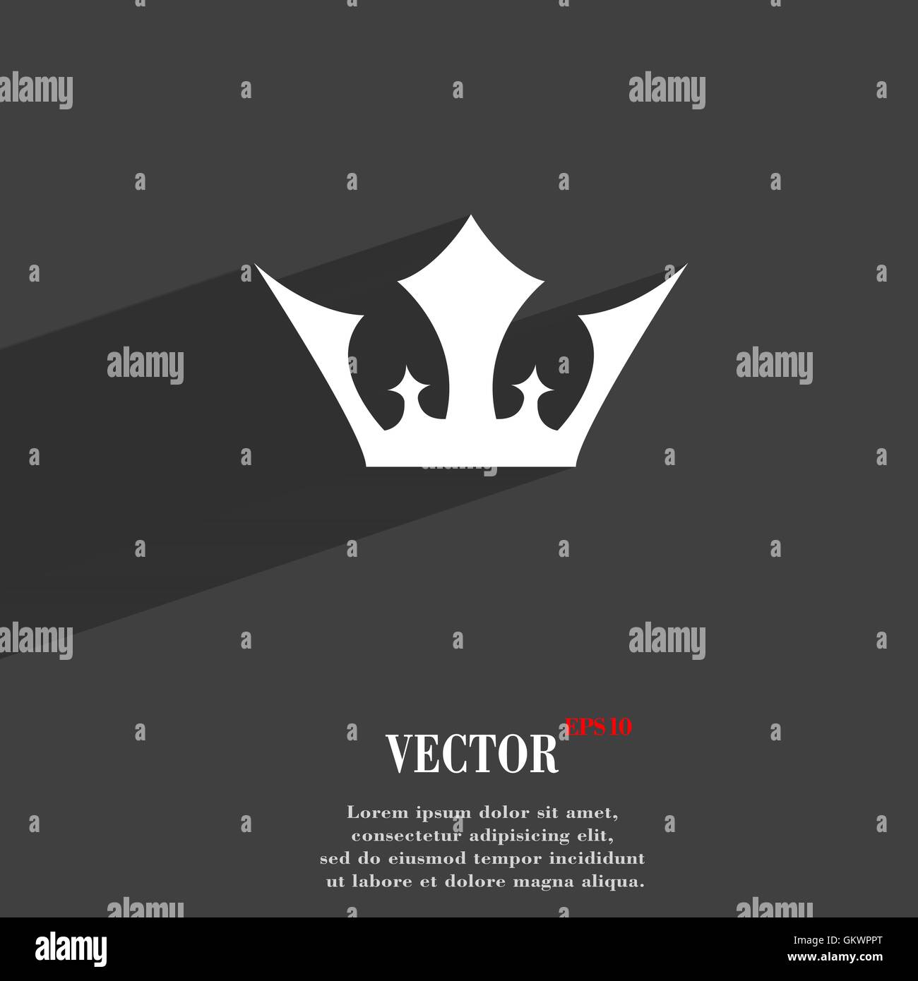 Crown icon symbol Flat modern web design with long shadow and space for ...