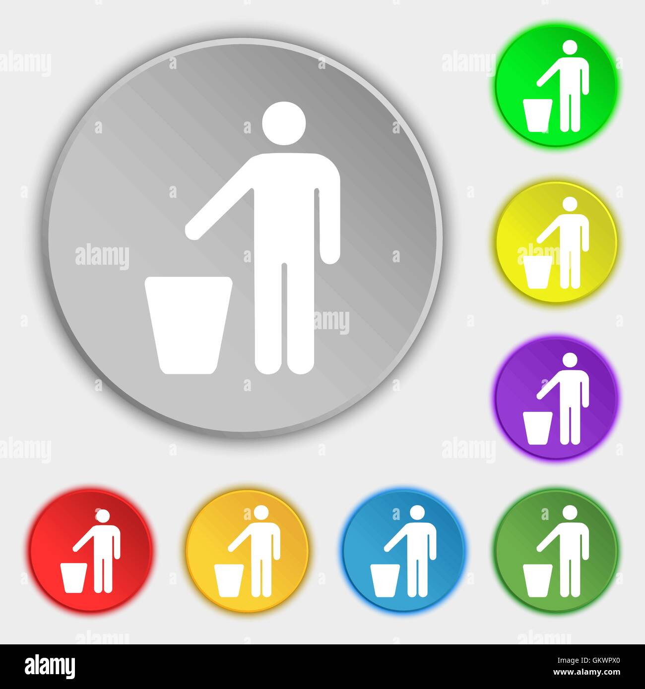 throw away the trash icon sign. Symbol on five flat buttons. Vector ...