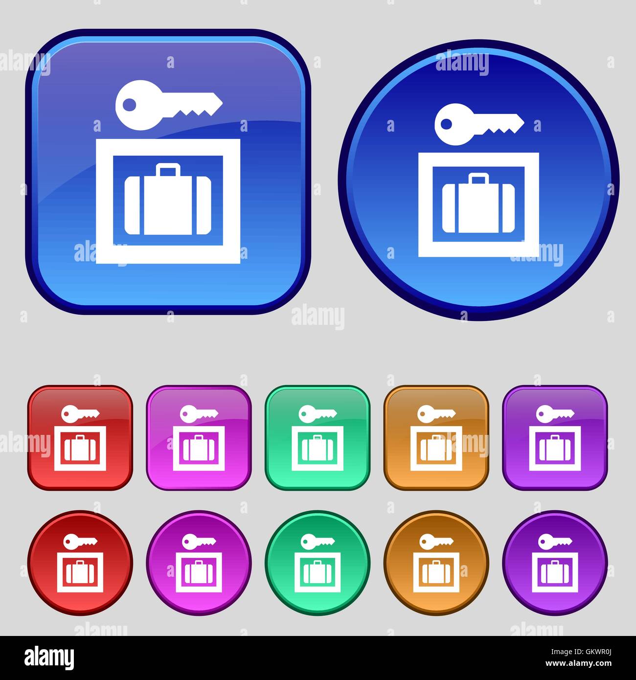 Luggage Storage icon sign. A set of twelve vintage buttons for your ...