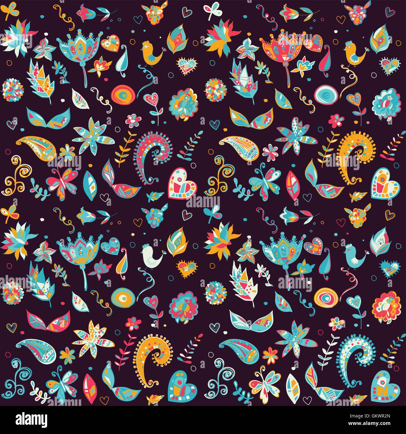 Seamless set multicolored retro flower pattern Stock Vector Image & Art ...