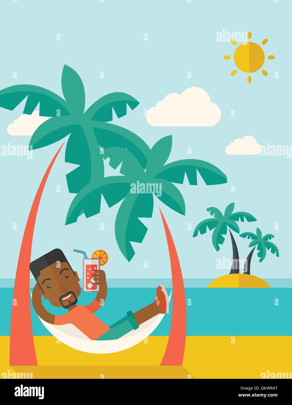 Animated Man On Beach Drinking Cocktails