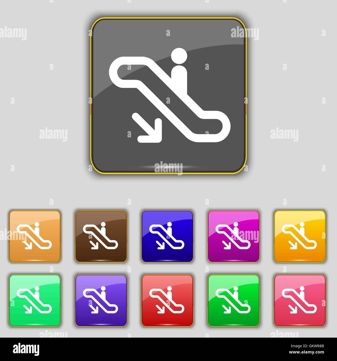 elevator, Escalator, Staircase icon sign. Set with eleven colored ...