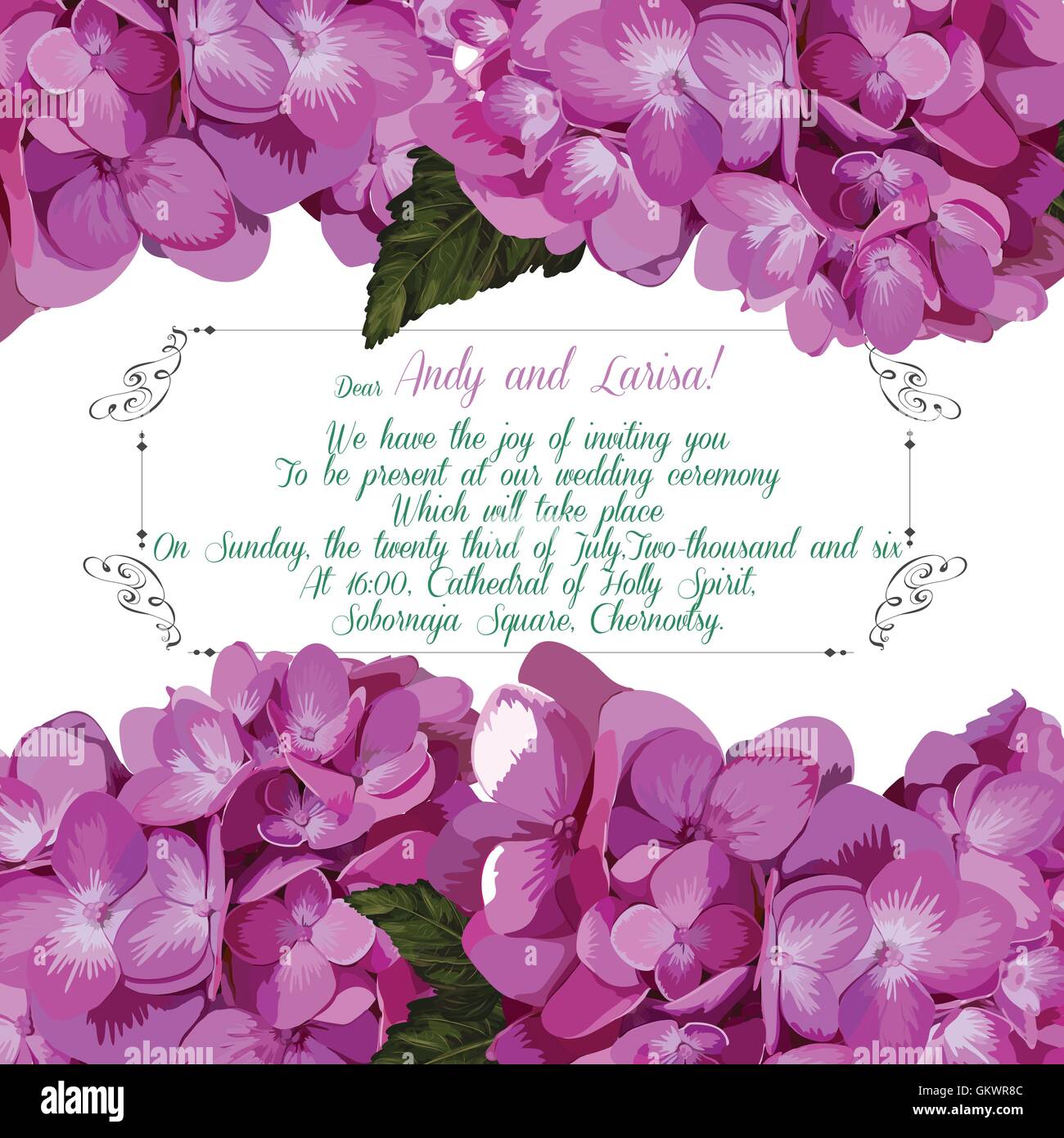 Wedding invitation with hydrangea for your design. Vector Stock Vector ...
