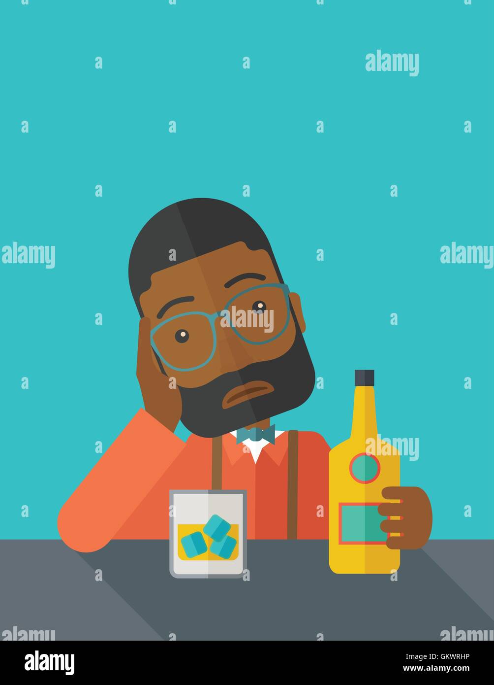 Sad african man alone in the bar drinking beer Stock Vector Image & Art ...