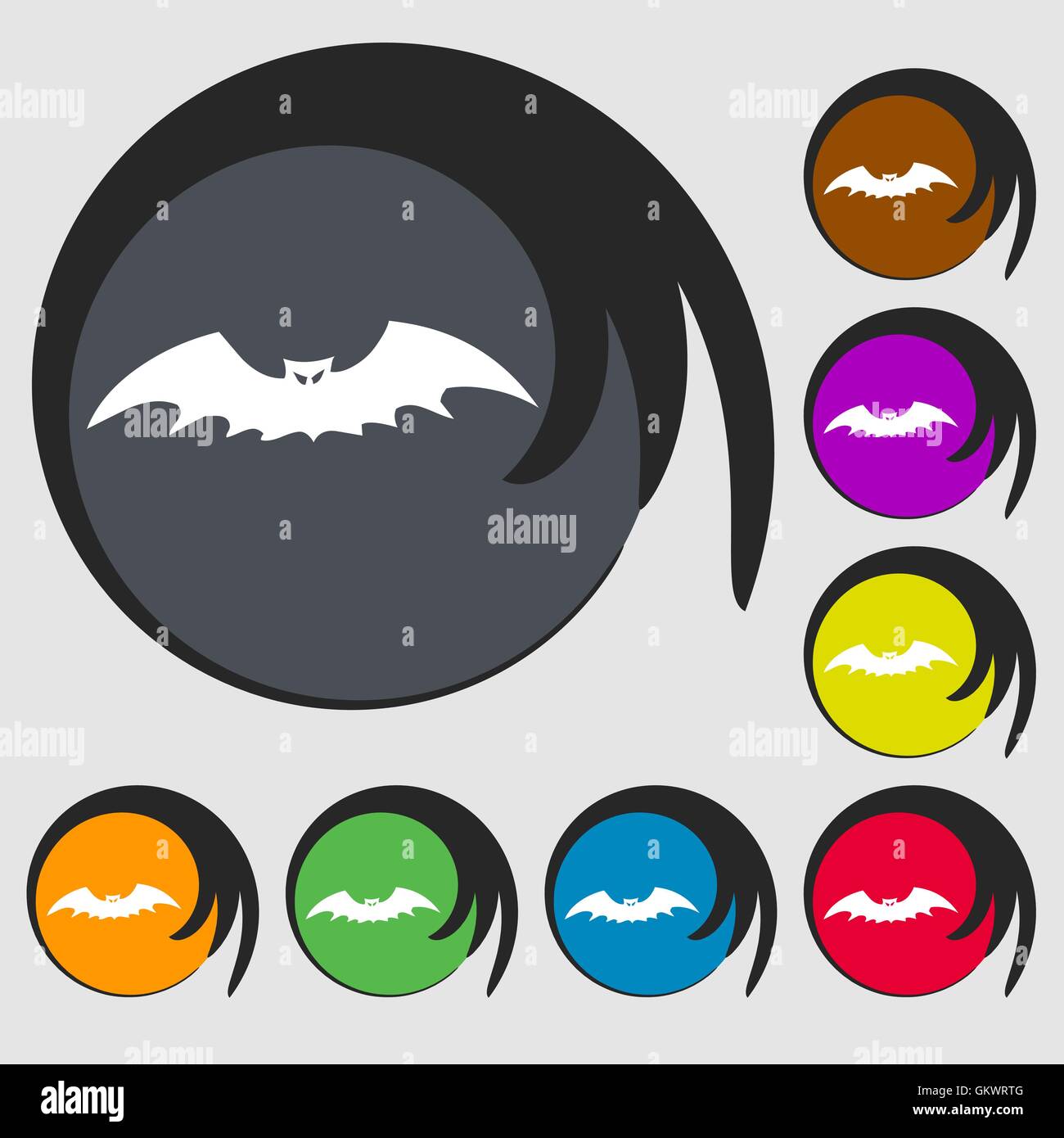 bat icon sign. Symbol on eight colored buttons. Vector Stock Vector ...