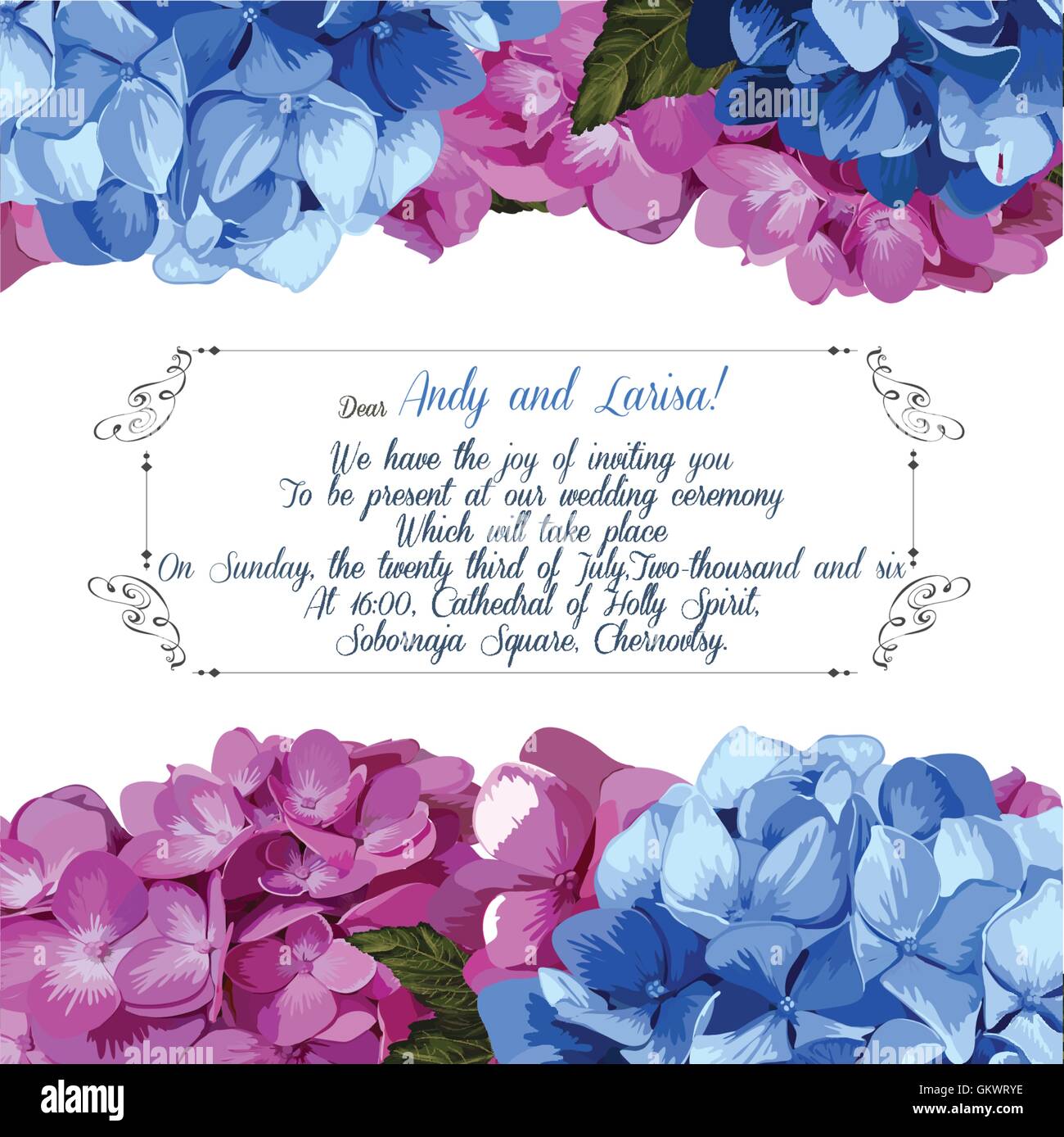 Wedding invitation with hydrangea for your design. Vector Stock Vector ...