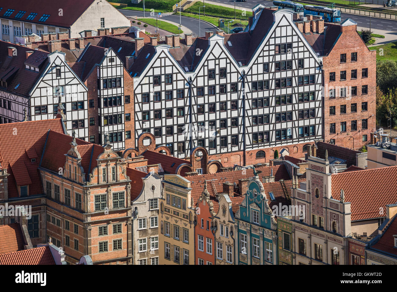Old Town in Gdansk, aerial view from cathedral tower, Poland Stock ...