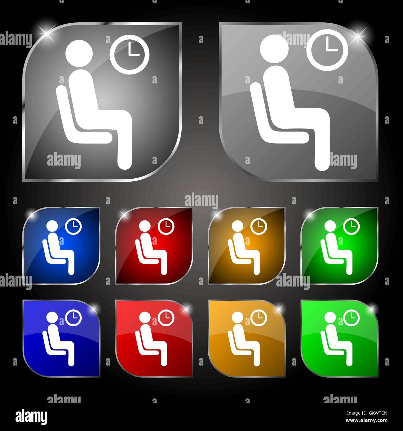 waiting icon sign. Set of ten colorful buttons with glare. Vector Stock ...
