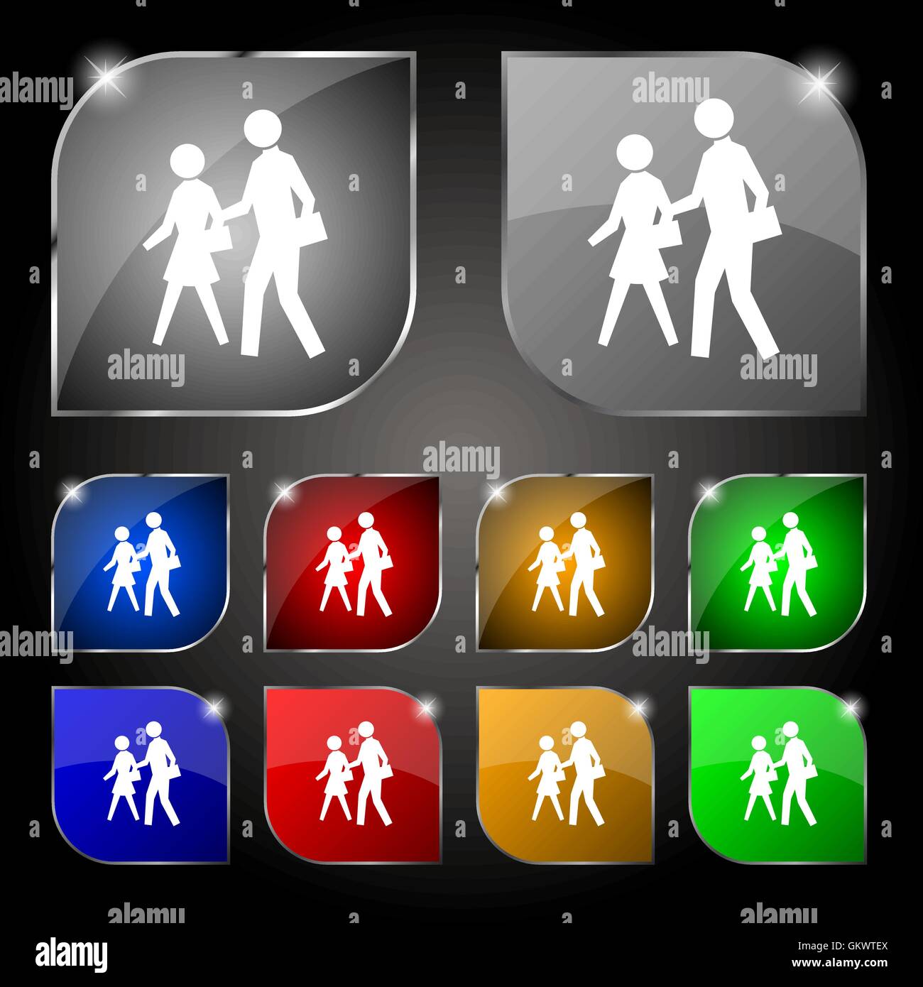 crosswalk icon sign. Set of ten colorful buttons with glare. Vector ...