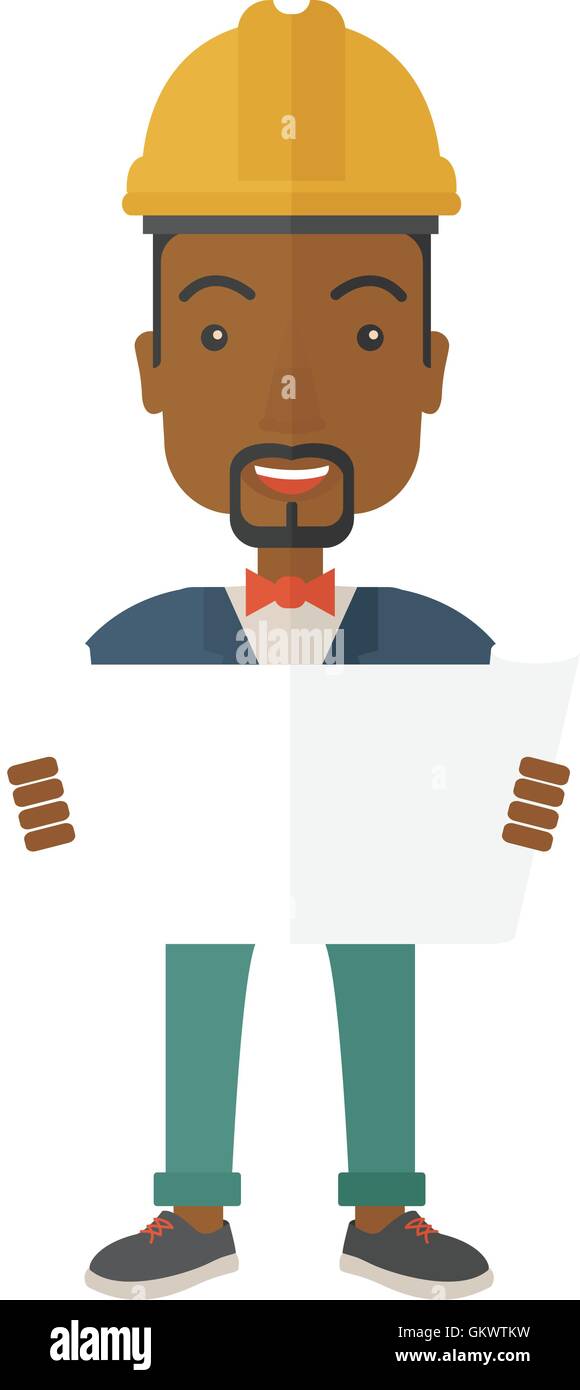 African-american Construction worker holding the plan Stock Vector ...