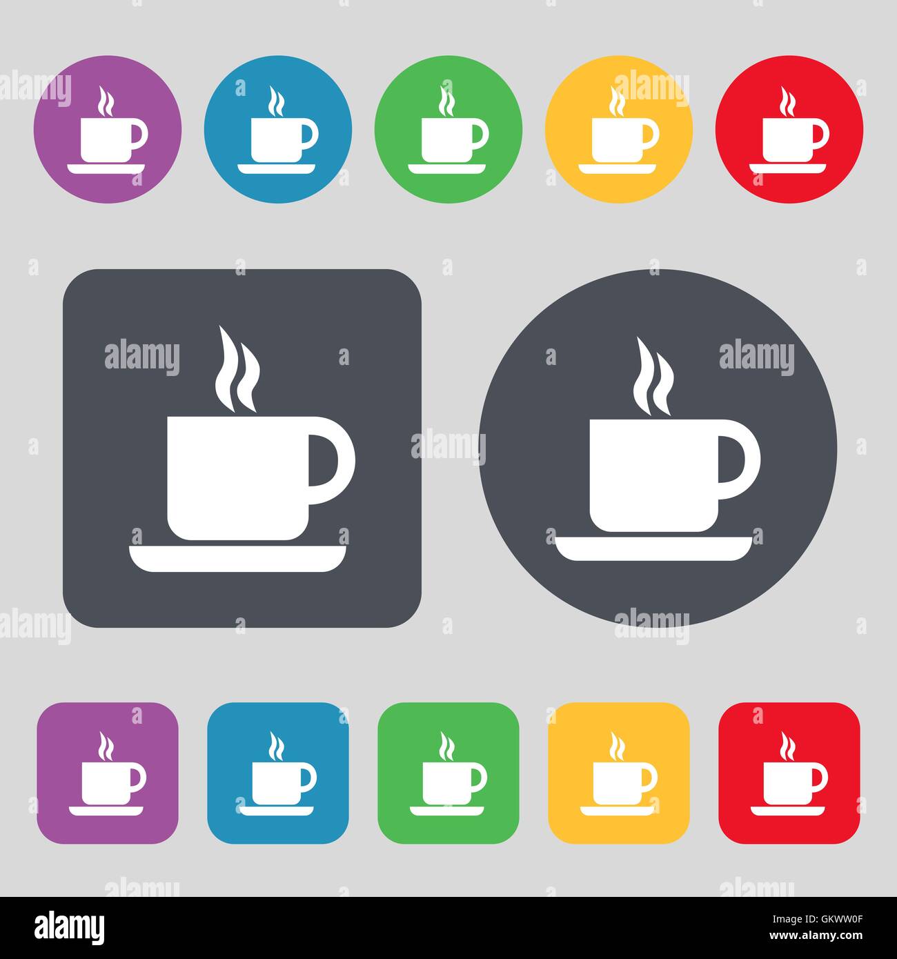 coffee icon sign. A set of 12 colored buttons. Flat design. Vector ...