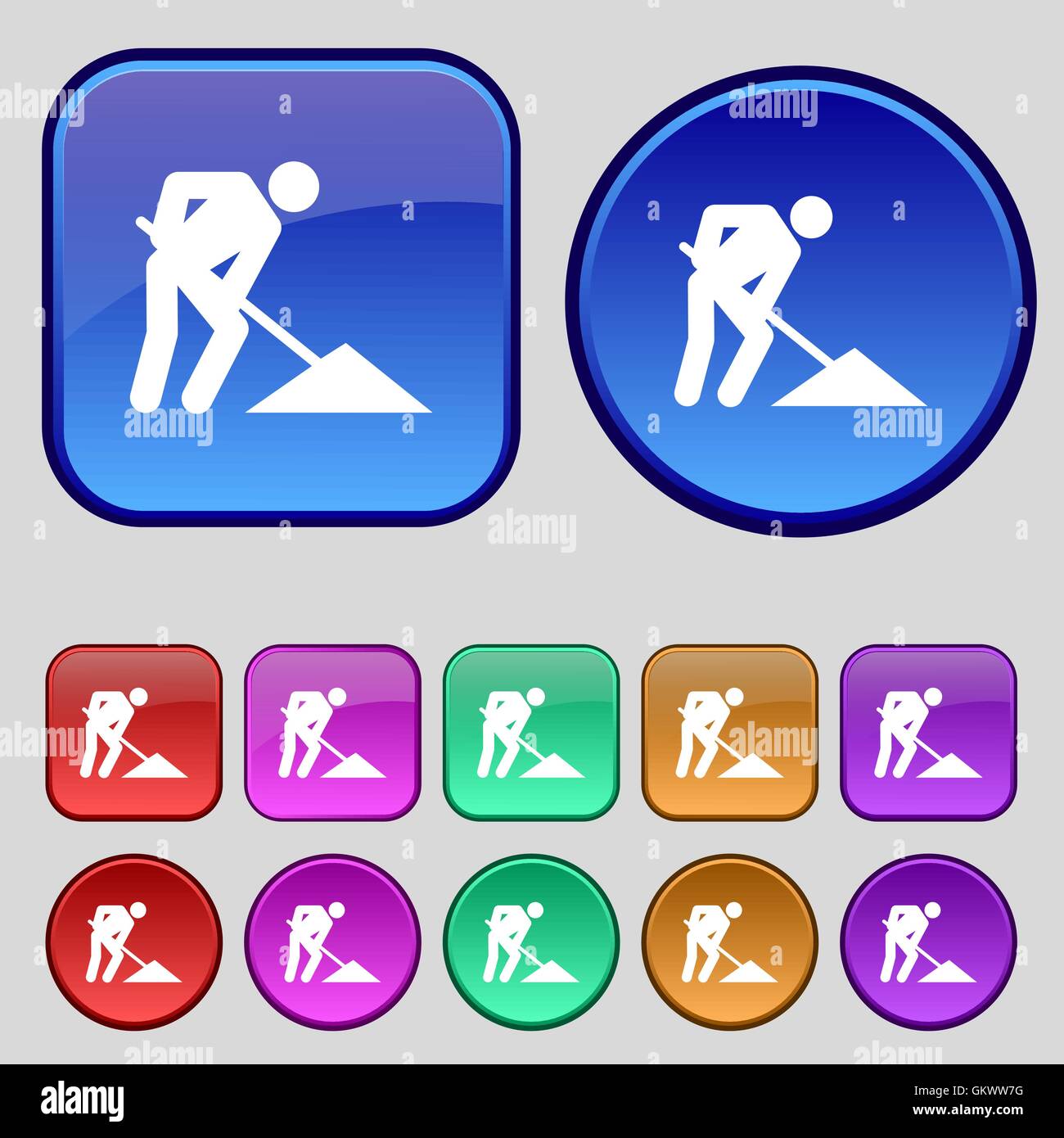 repair of road, construction work icon sign. A set of twelve vintage ...