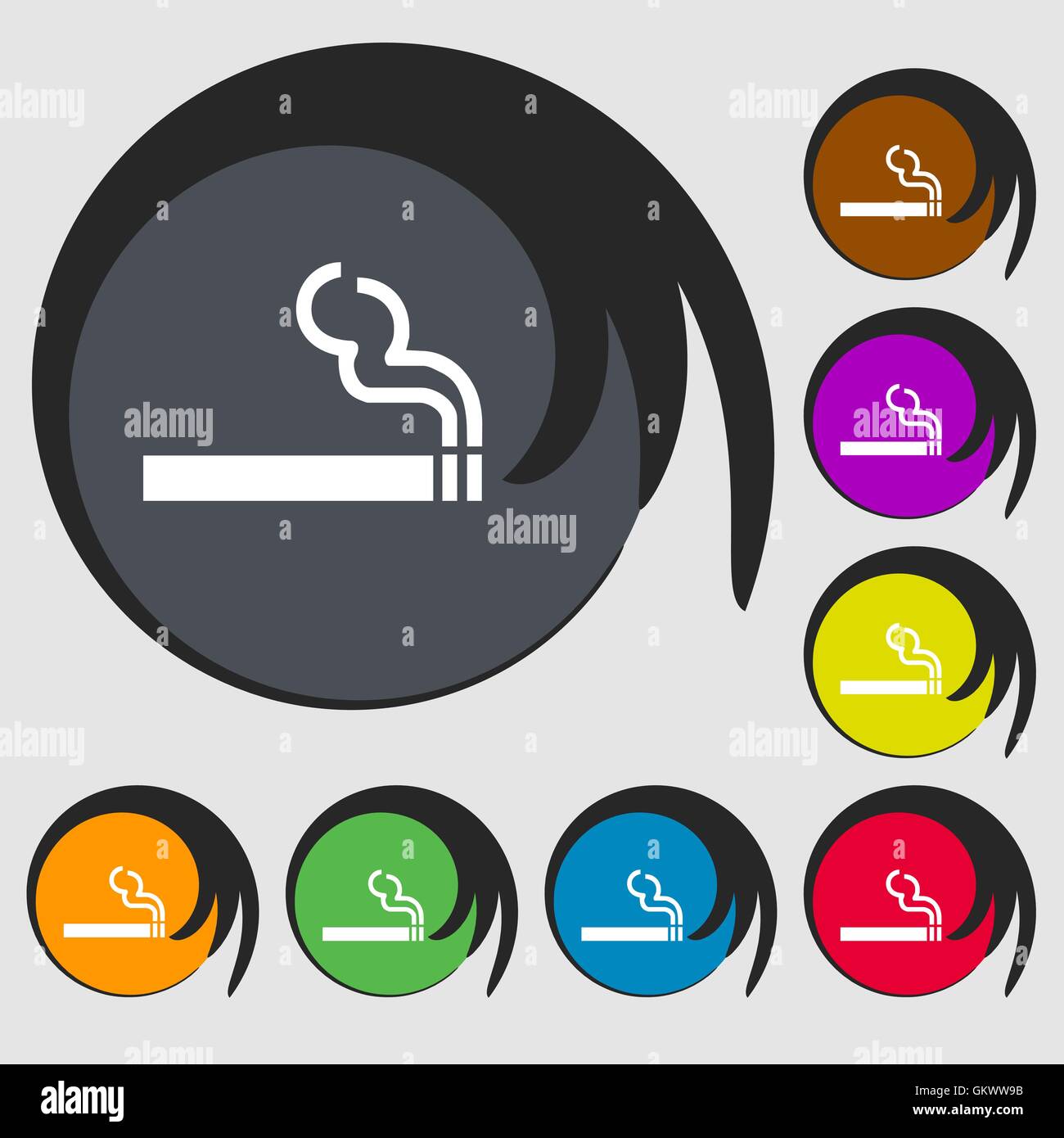 cigarette smoke icon sign. Symbol on eight colored buttons. Vector ...