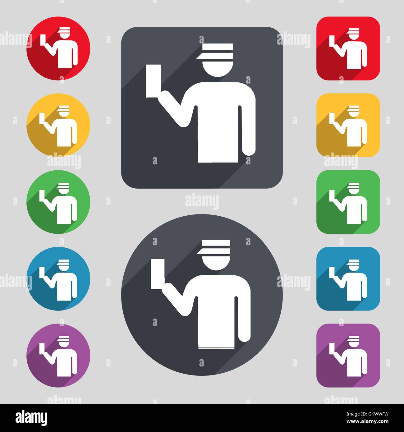 Inspector icon sign. A set of 12 colored buttons and a long shadow ...