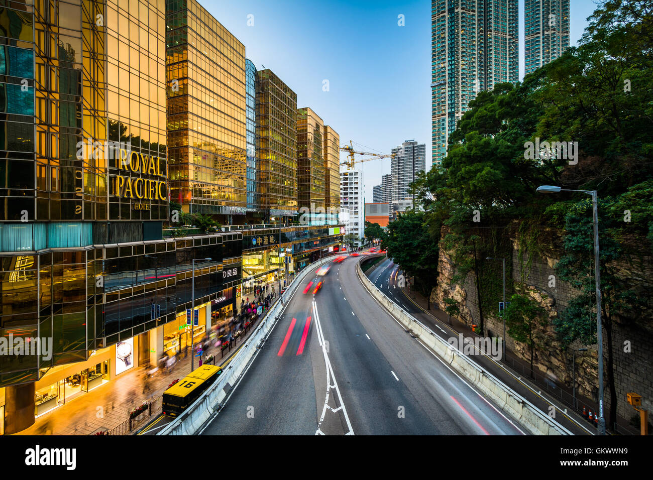 View of Canton Road and modern skyscrapers at Tsim Sha Tsui, in Kowloon, Hong Kong Stock Photo ...