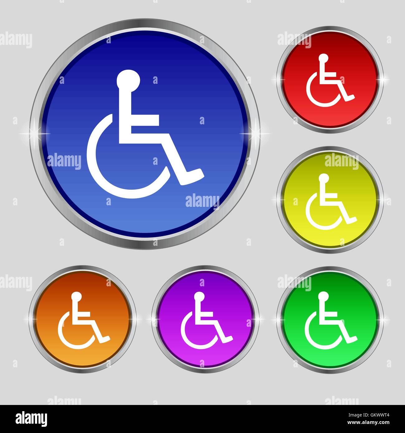 disabled icon sign. Round symbol on bright colourful buttons. Vector ...