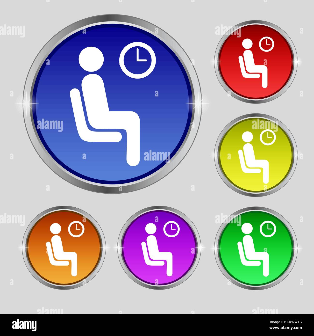 waiting icon sign. Round symbol on bright colourful buttons. Vector ...