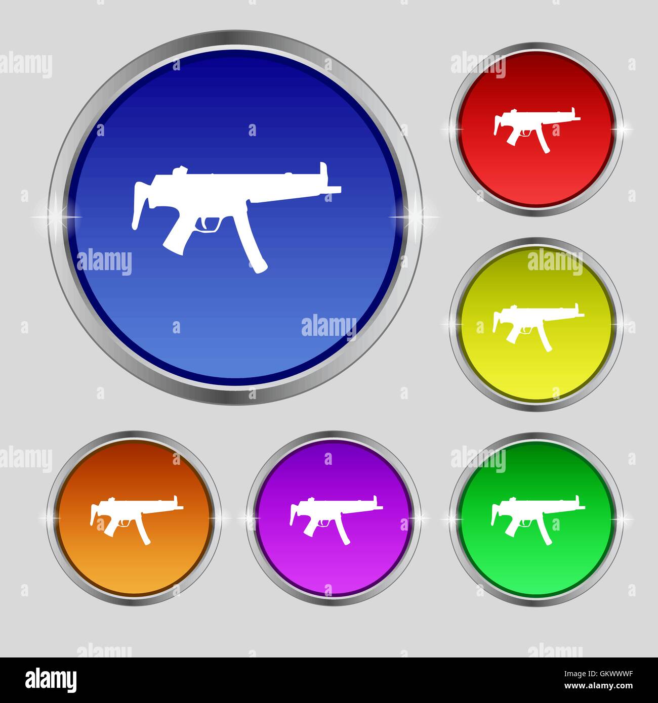 machine gun icon sign. Round symbol on bright colourful buttons. Vector ...