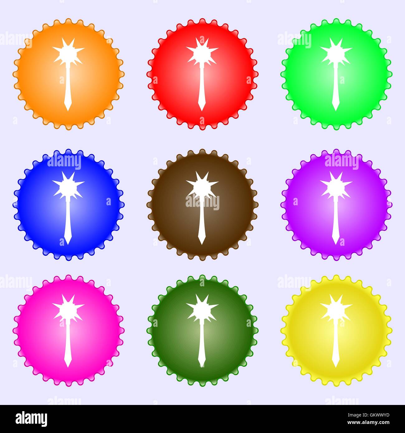 Mace icon sign. A set of nine different colored labels. Vector Stock ...
