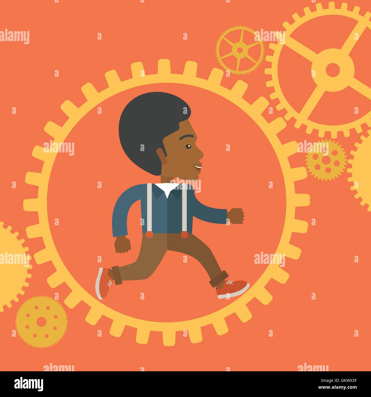 Afican man running inside a gear Stock Vector Image & Art - Alamy