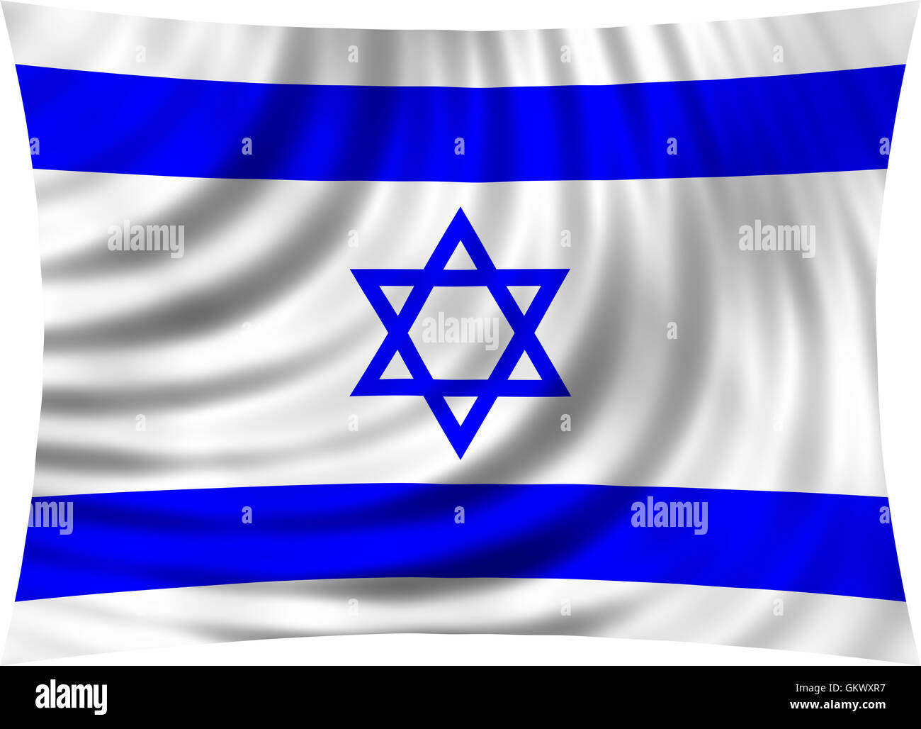 Flag of Israel waving in wind isolated on white background. Israeli ...