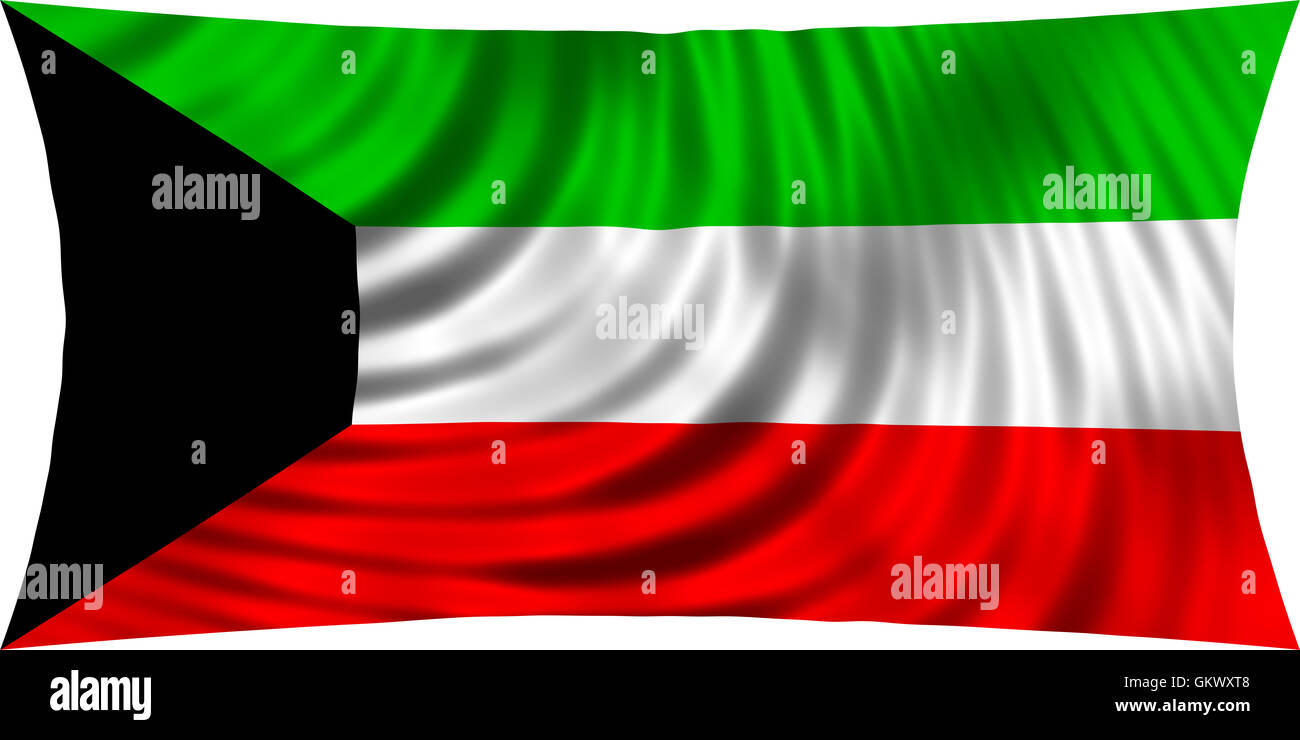 Flag of Kuwait waving in wind isolated on white background. Kuwait ...