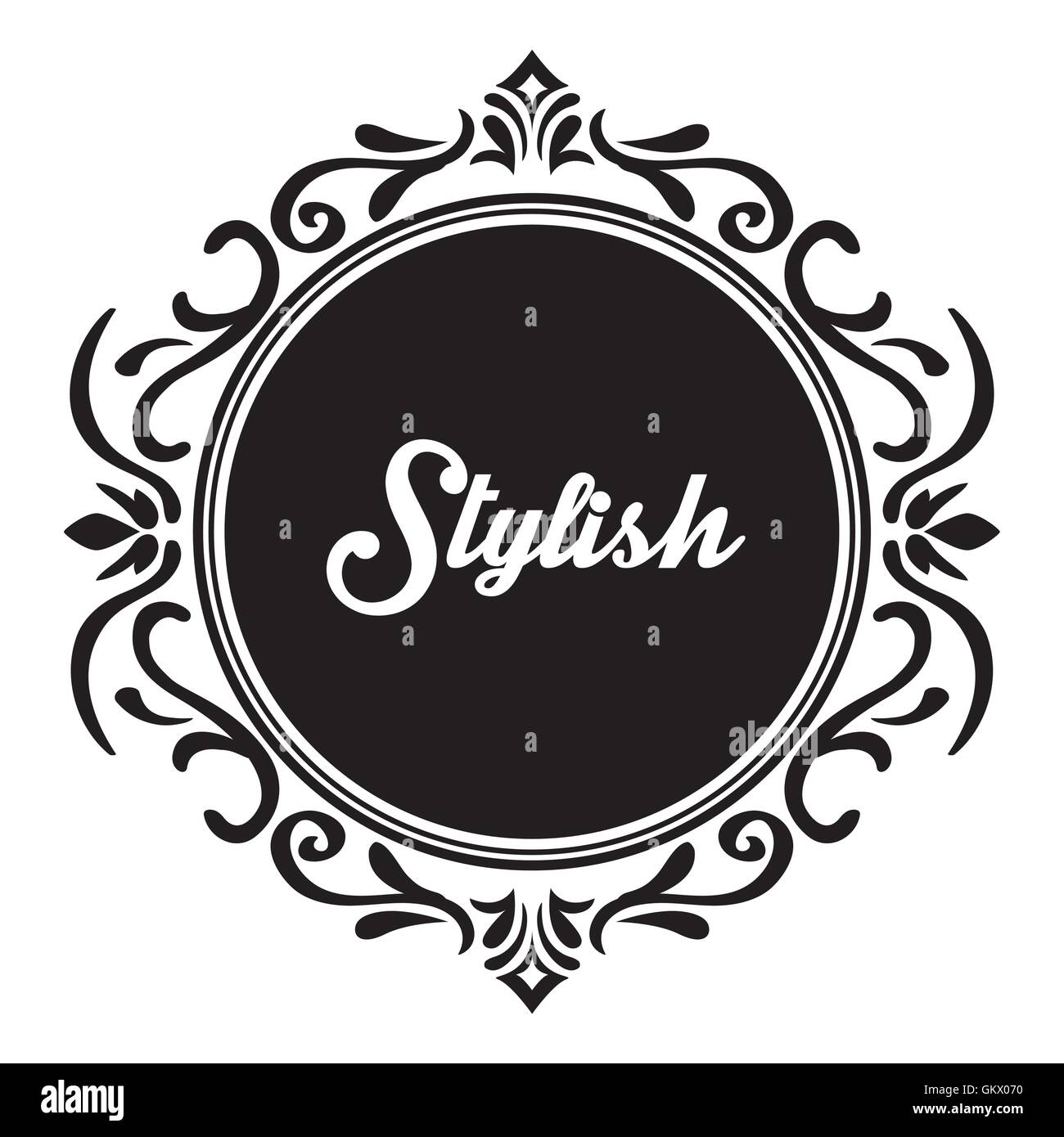 Stylish design. Decorated icon. Black and white illustration , vector ...