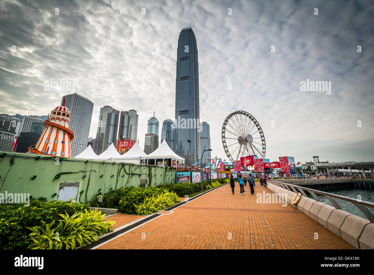 Waterfront walkway and skyscrapers at Central, in Hong Kong Stock Photo ...