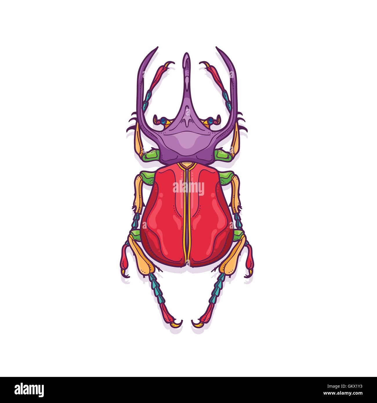 Vector Illustration of Colorful Big Horn Beetle Bug Insect Hand Drawn ...