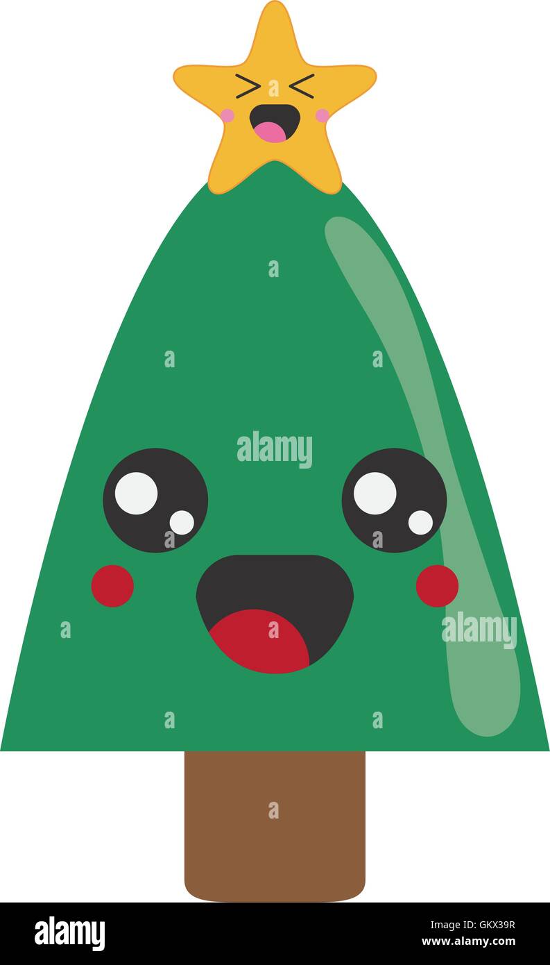 kawaii christmas tree icon Stock Vector Image & Art - Alamy