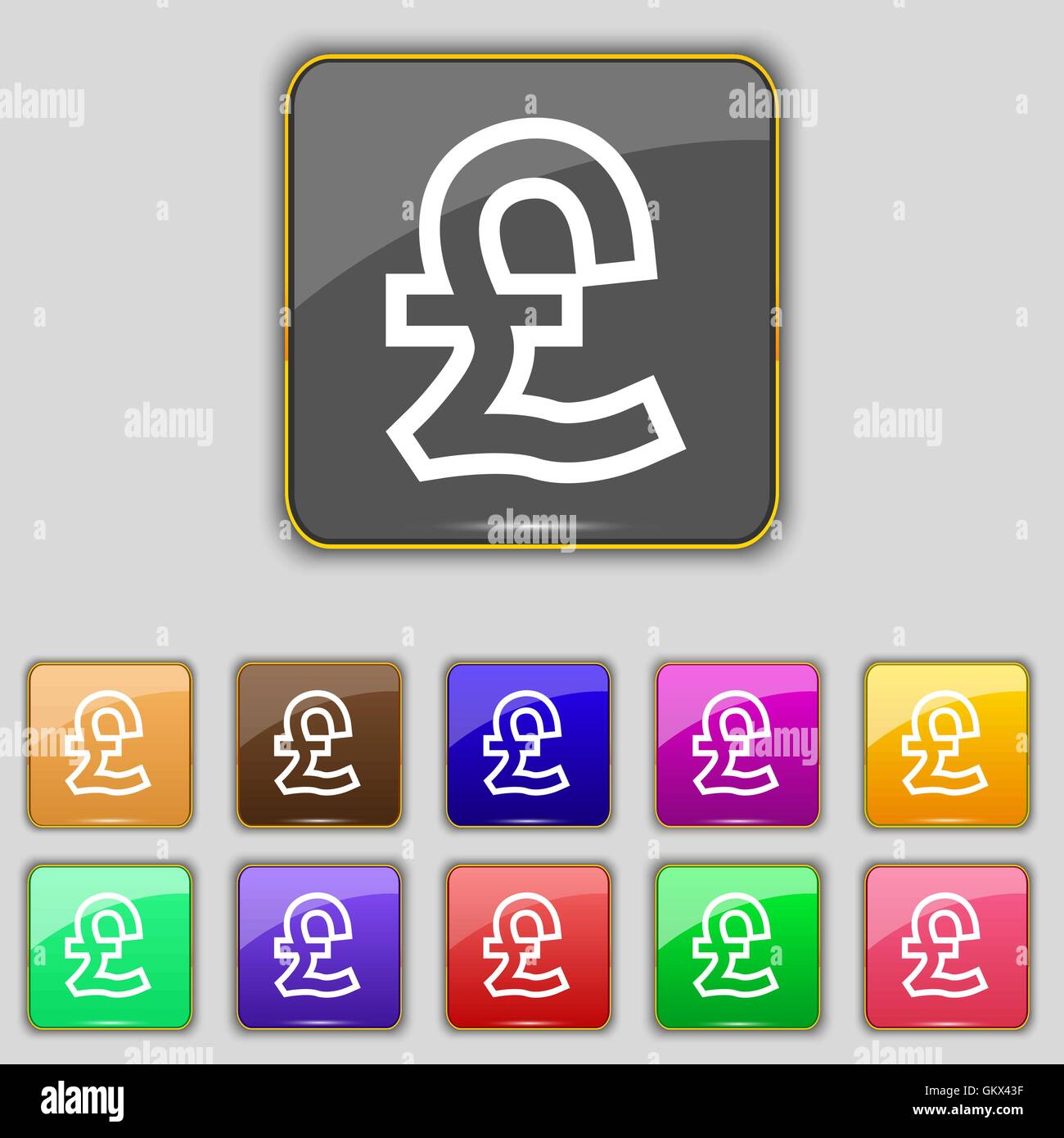 Pound Sterling icon sign. Set with eleven colored buttons for your site ...