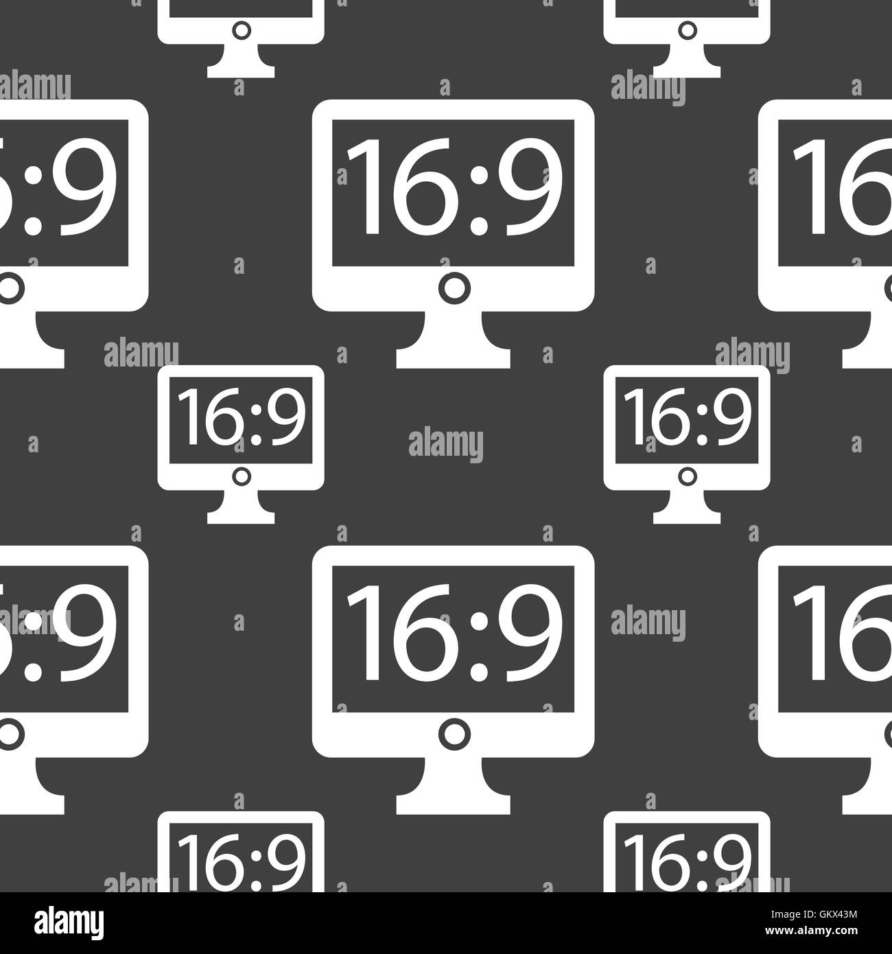 Aspect ratio 16 9 widescreen tv icon sign. Seamless pattern on a gray ...