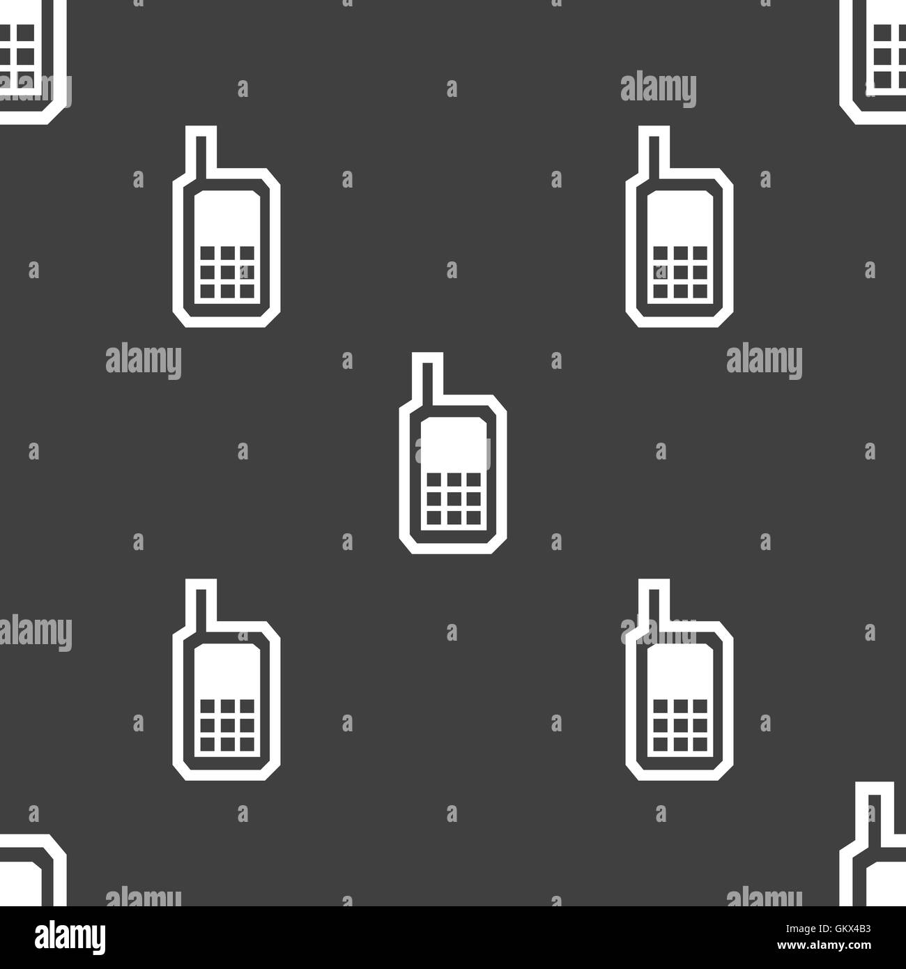 Mobile phone icon sign. Seamless pattern on a gray background. Vector ...