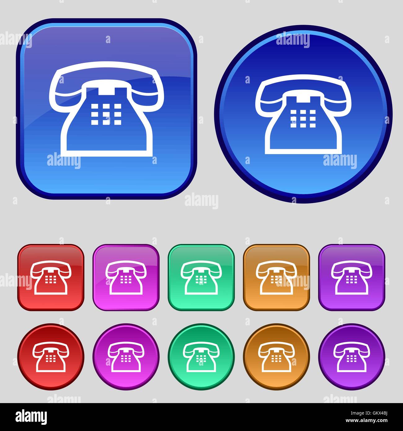retro telephone handset icon sign. A set of twelve vintage buttons for ...