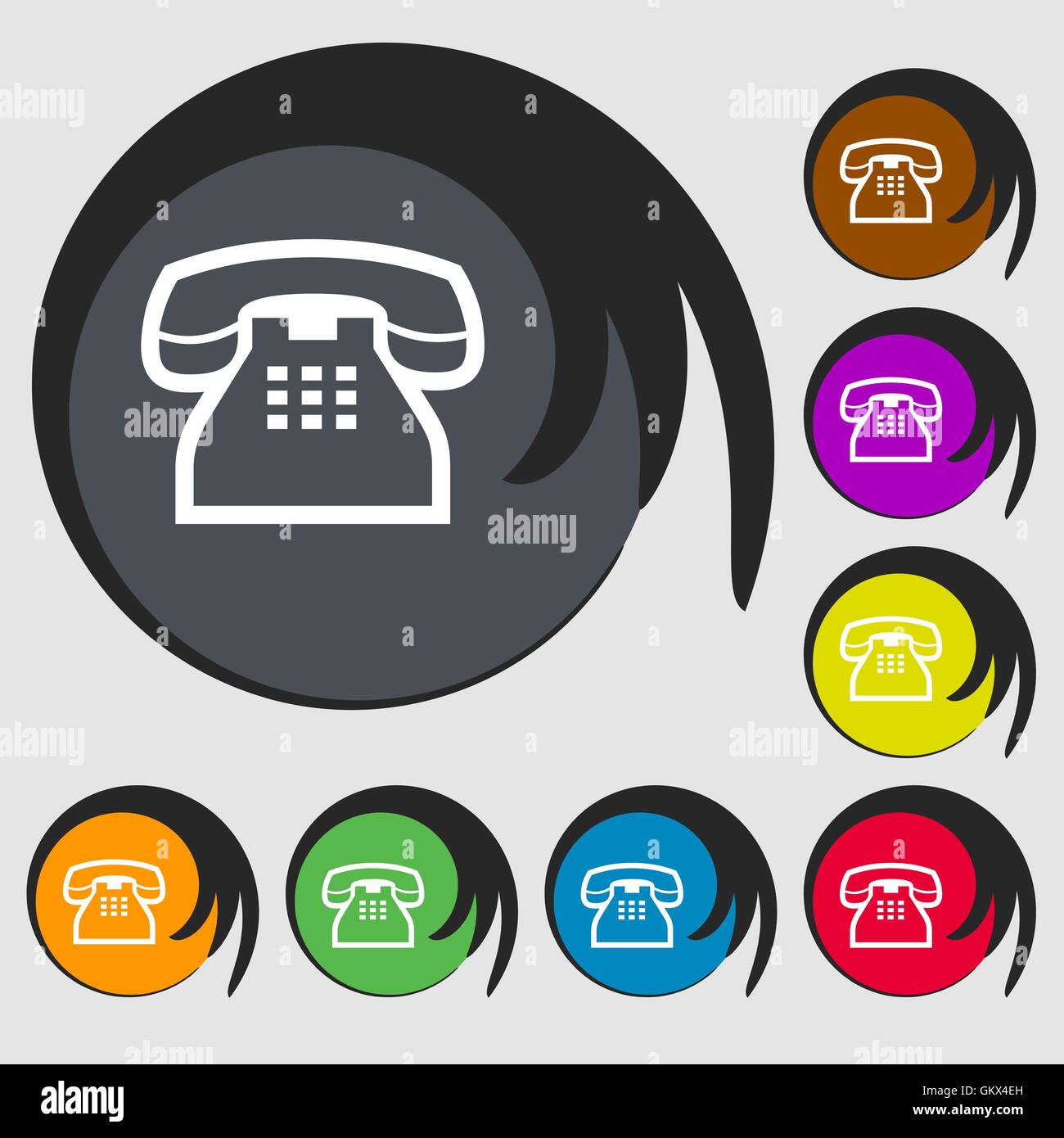 retro telephone handset icon sign. Symbol on eight colored buttons. Vector Stock Vector Image ...