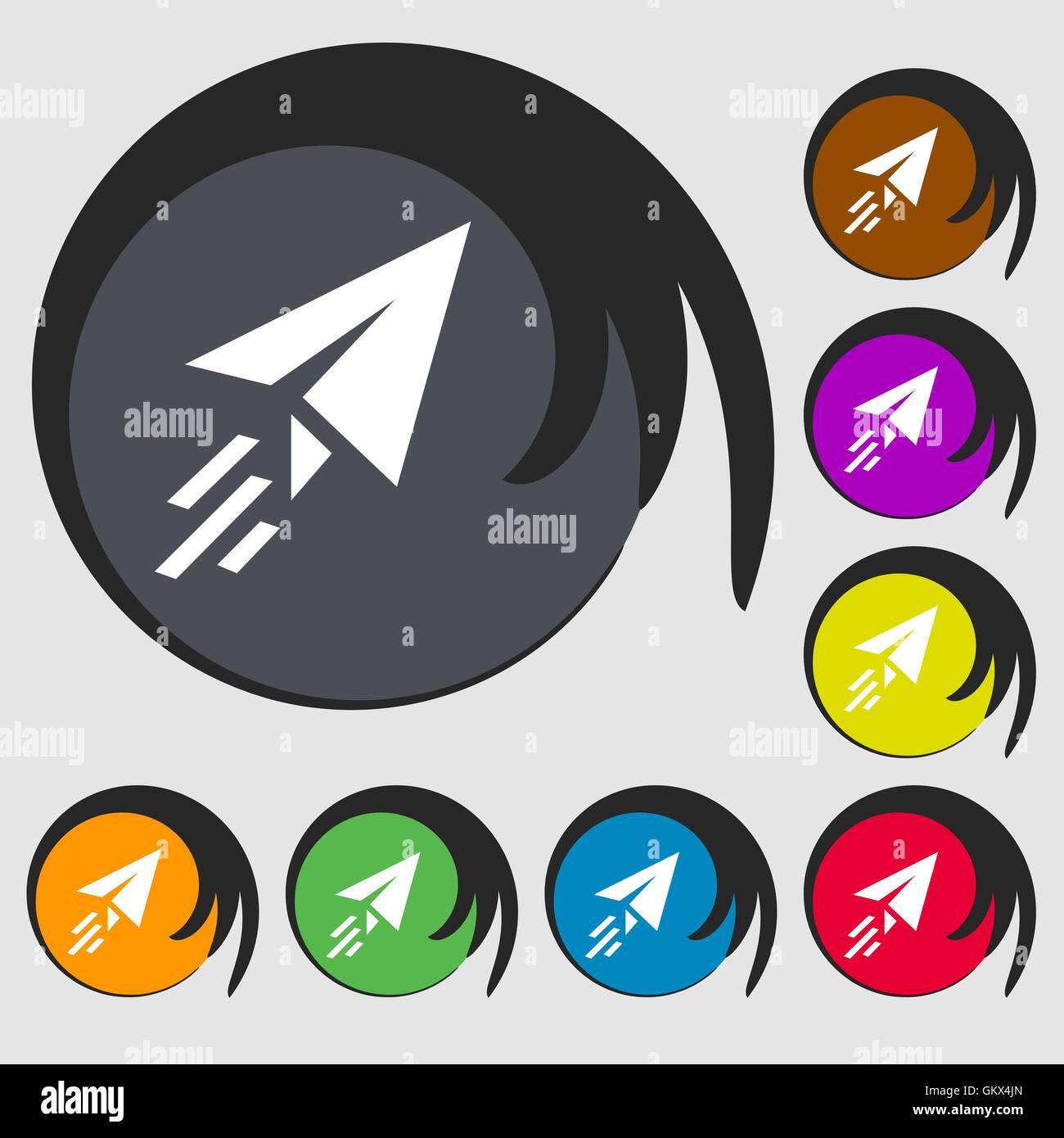 Paper airplane icon sign. Symbol on eight colored buttons. Vector Stock ...