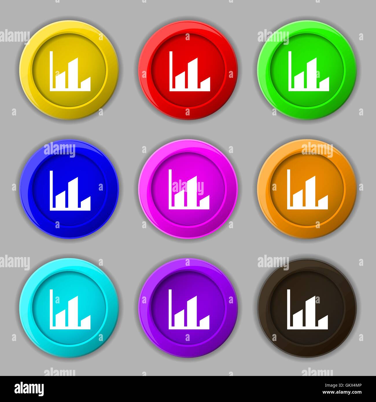 Chart icon sign. symbol on nine round colourful buttons. Vector Stock ...